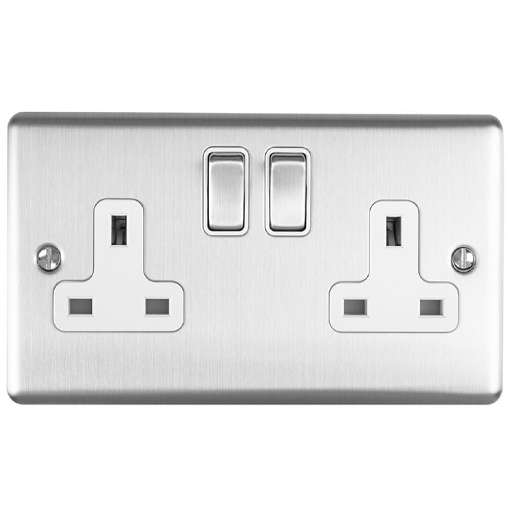 Eurolite 2 Gang 13Amp DP Switched Socket Satin Enhance Range White Trim ...